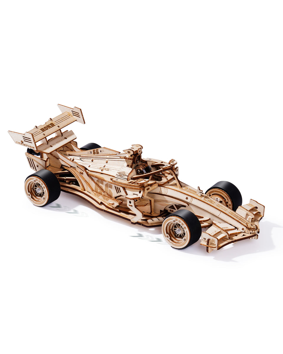3D Wooden Puzzle Racing Car Model Kits with Mechanical Roaring Engine ...