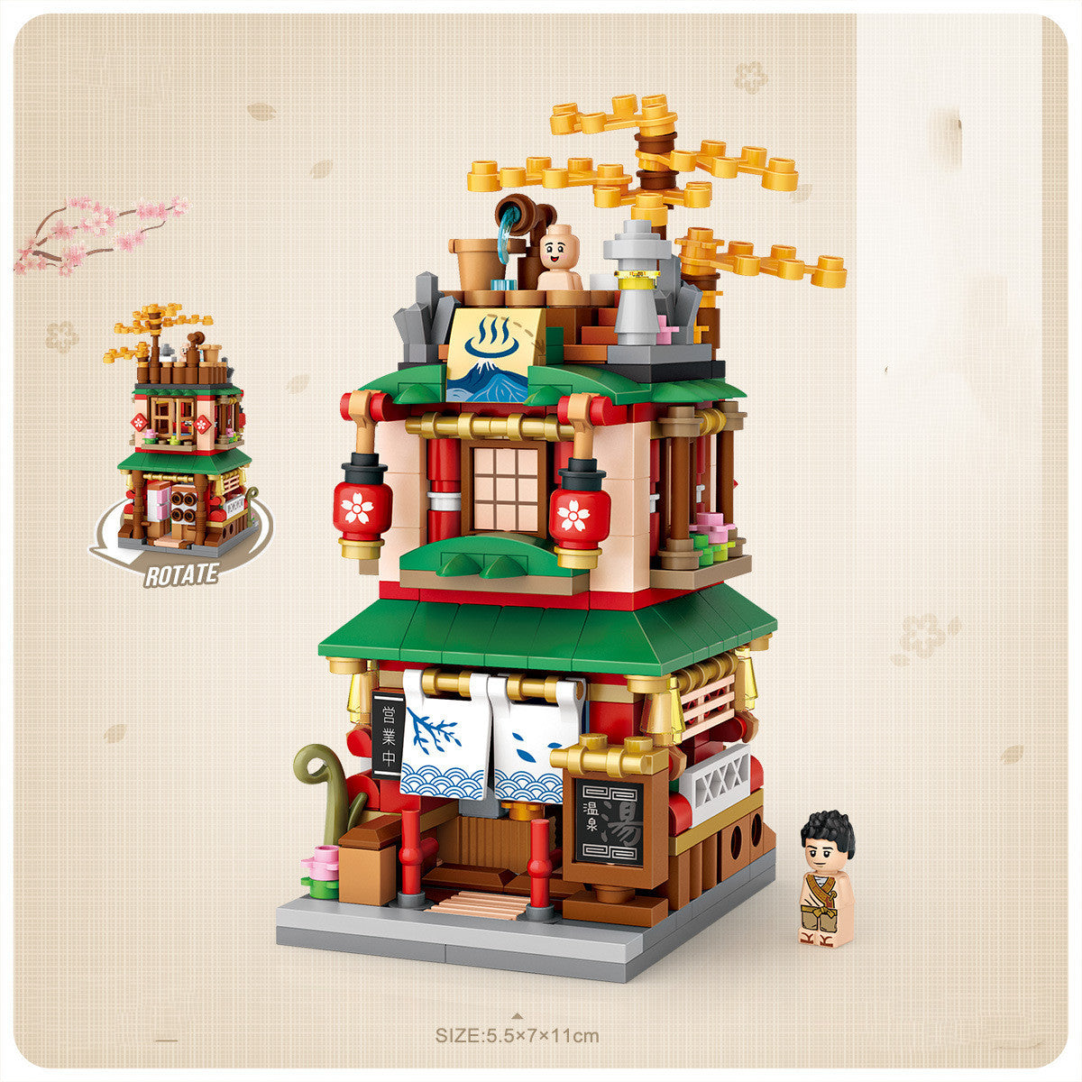 LOZ1653 Hot Spring Street View Small Particle Building Blocks, Mini Ch ...
