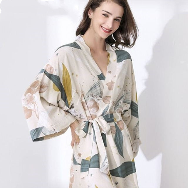 New Sleepwear Robe, Spring Thin Cotton-silk, Women's Bedroom-wear ...