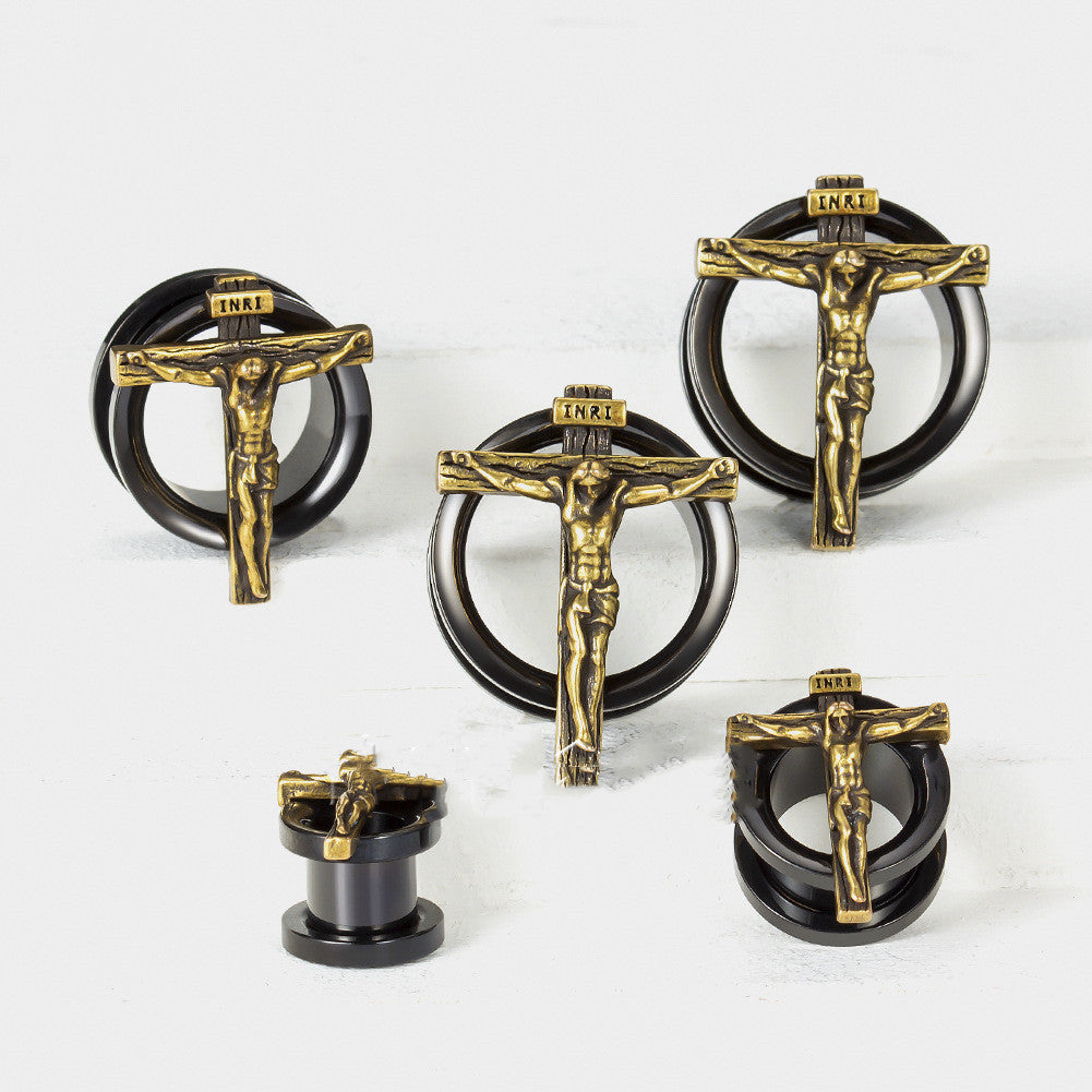 Vintage Old Gold Hollow Piercing Enlargement Earrings in Black ...