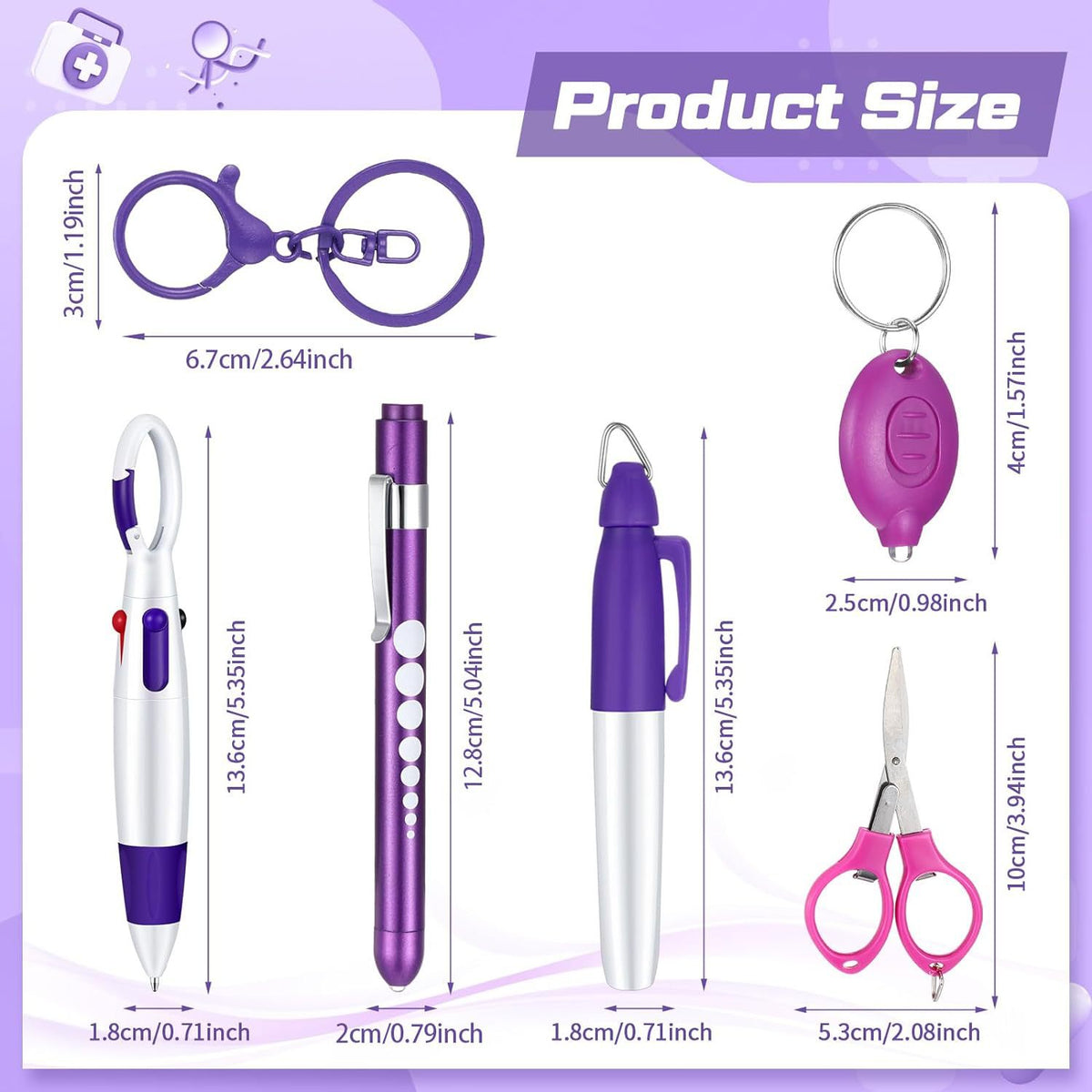 Flashlight, Foldable Scissors, Ballpoint Pen, Keychain 6-piece Set for ...