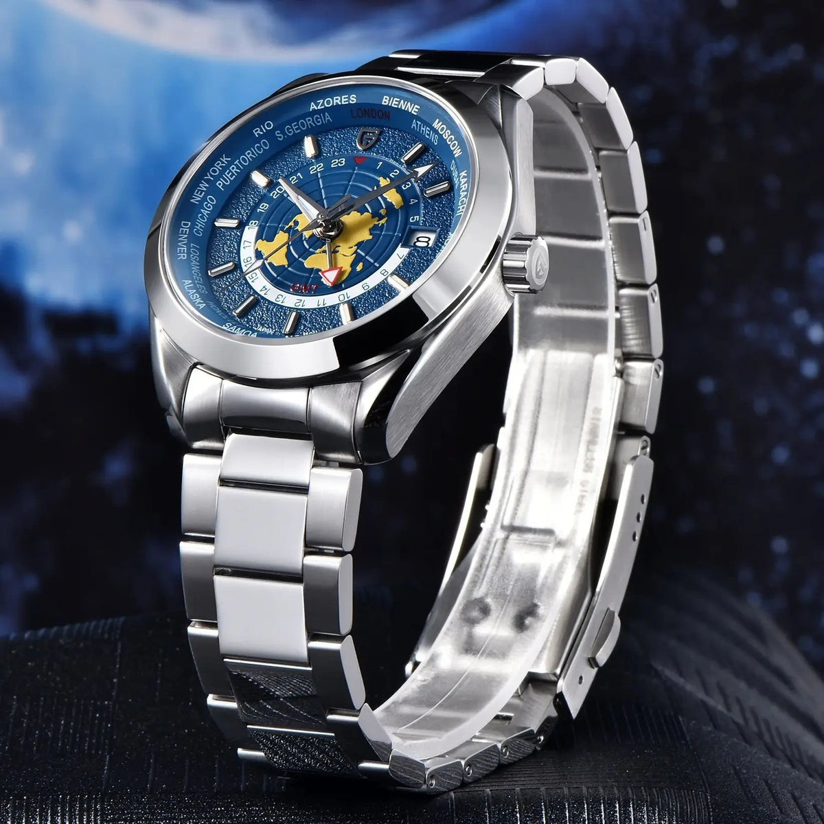 Men's Multifunctional Mechanical, GMT Dual Time Zone, Luminous Waterpr ...
