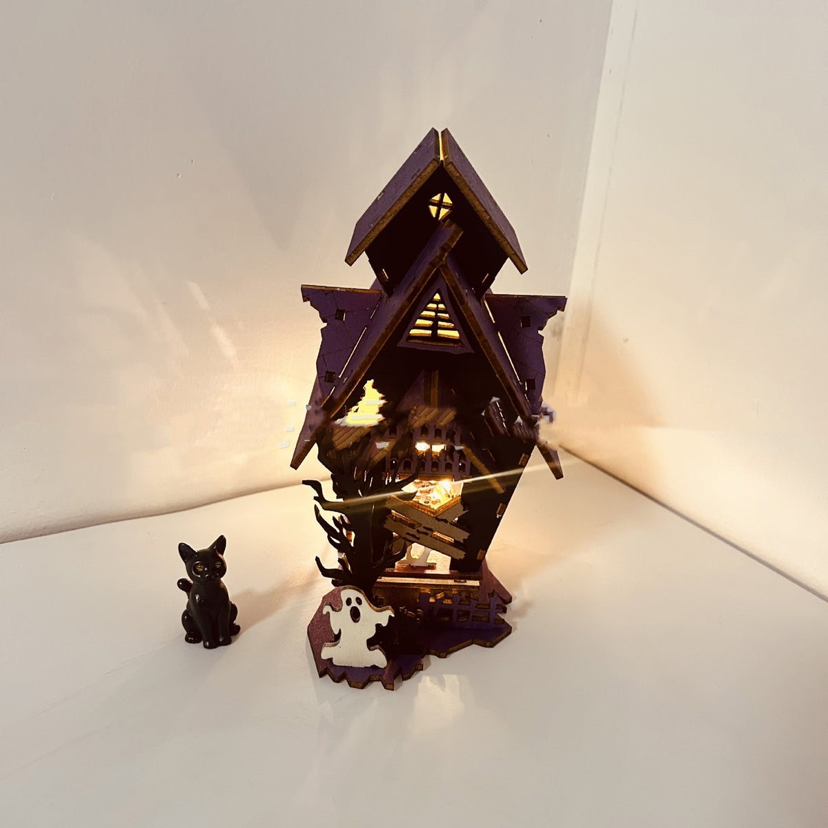 Halloveen DIY Wooden Glowing Haunted House Table Decoration – Sociable ...